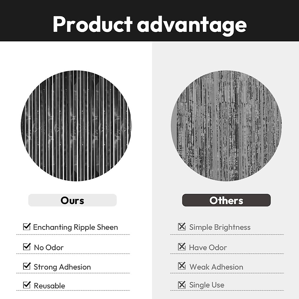 Isaspire 2 Pack Foil Fringe Backdrop Curtains, Tinsel Backdrop Door Fringe, Streamer for Birthday Graduation Bachelorette Halloween Christmas Party Decorations and Photo Booth Props- Glossy Black