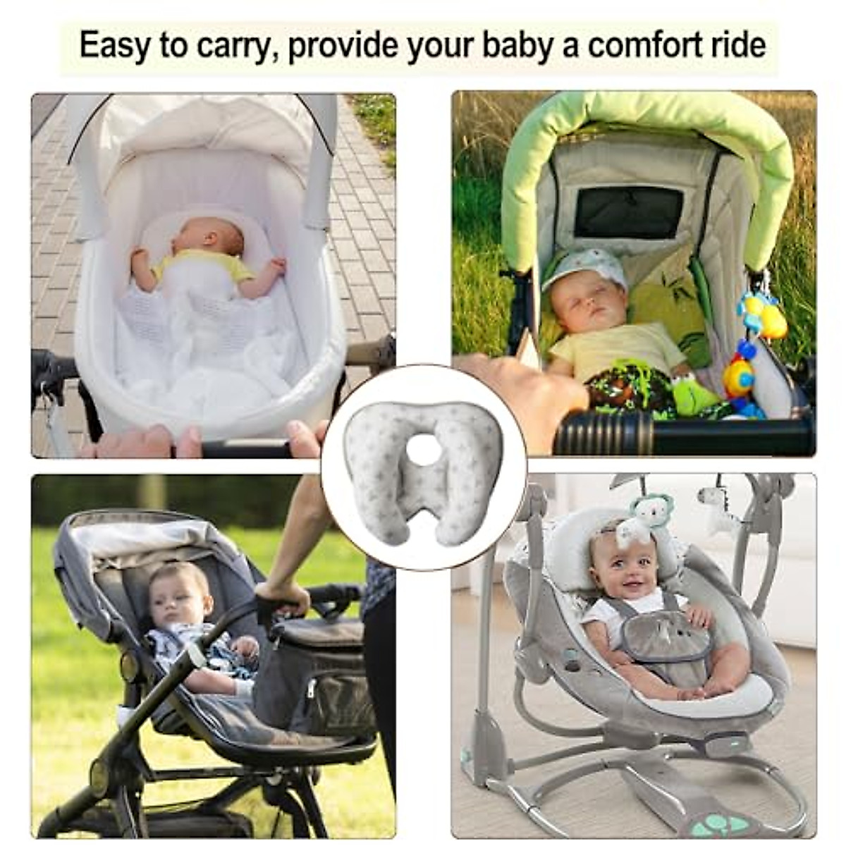 vocheer 2 in 1 Baby Travel Pillow, Baby Head Support Pillow Stroller Pillow with Banana Neck Pillow for Newborn,Light-Grey