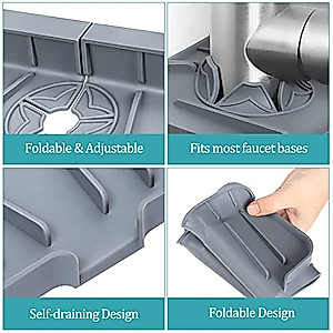 ABQ Kitchen Sink Splash Guard, 2 Pack Silicone Faucet Handle Drip Catcher Tray, 14.57" x 5.31" Drying Mat for Kitchen Countertop & Bathroom Sink Protectors (Grey)