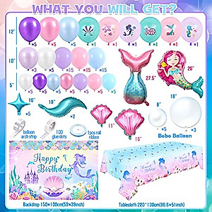 Winrayk Little Mermaid Birthday Party Decorations for Girls Pink Mermaid Balloon Arch Garland Backdrop Tablecloth Mermaid Tail Shell Star Bobo Balloon Princess Ariel Mermaid Party Decorations Supplies