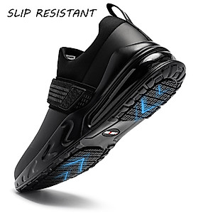 LARNMERN Non Slip Work Shoes for Women Food Service Kitchen Chef Waterproof Shoe Restaurant Slip on Walking Sneakers Fashion Air Cushion Working Footwear Black 10