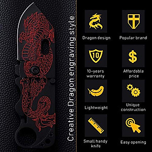 Bundle of 2 Items - Small Pocket Knife - Folding Wallet Knife - Mini Tactical Knife with Money Clip - Cool Dragon Blade Credit Card - Best for Camping Hiking EDC Work Knife Birthday Christmas Gifts