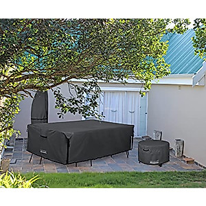 ULTCOVER Rectangular Patio Heavy Duty Table Cover - 600D Tough Canvas Waterproof Outdoor Dining Table and Chairs General Purpose Furniture Cover Size 64L x 52W x 28H inch, Black