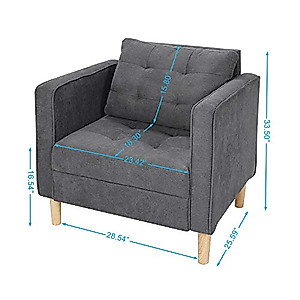 STHOUYN Mid Century Modern Upholstered Fabric Accent Chair with Arms Set of 2 Armchair Comfy Reading Chair for Living Room Studio Office Couch, Single Sofa Set Bedroom Grey