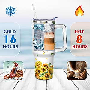 thmasamwr Cow Print Tumbler with Lid and Straw, Stainless Steel 40oz Tumbler with Handle, Sunflower Cow Print Travel Coffee Mug Water Bottle, Highland Cow Gifts Cups for Women and Girls