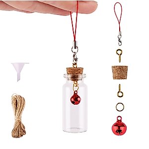 maxmau 25pcs Small Glass Bottles with Cork Stoppers DIY Art Craft Storage 10ml Mini Glass Vials,Tiny Jars for Wedding Party Favors Home Decoration with Connection Accessories Twine Bell