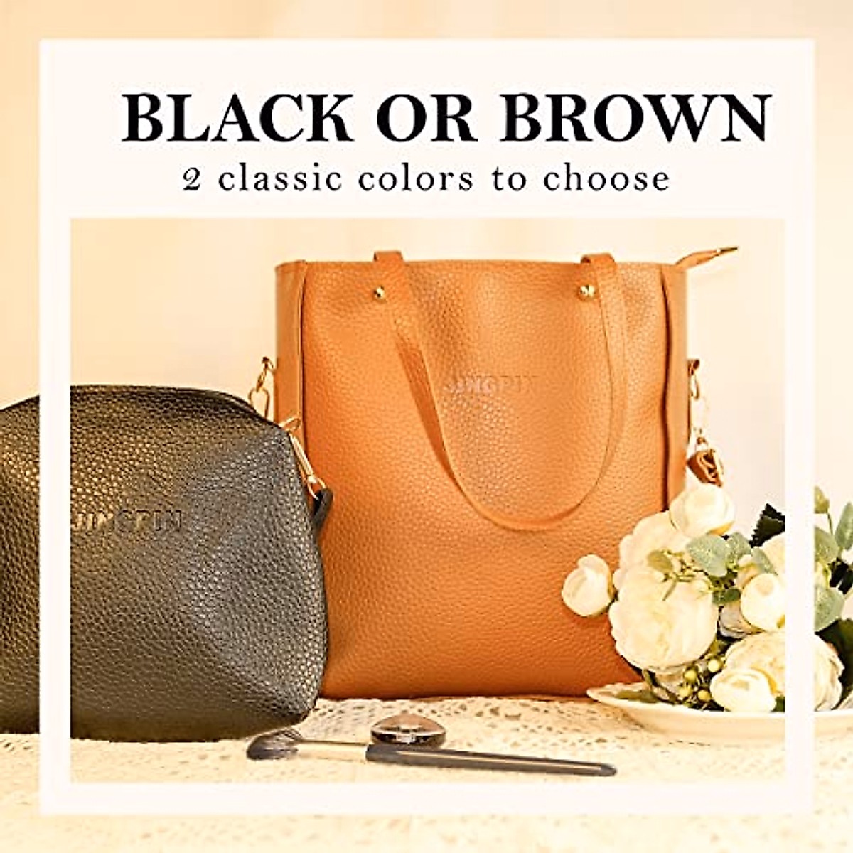 WEETEE Satchel Bags For Women, Small Size Crossbody Handbags Clutch Wallet Purses Card Holder Set 4pcs(Black)