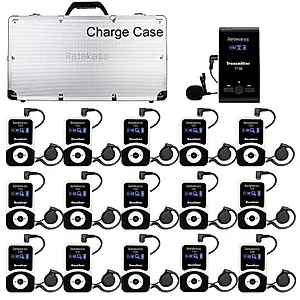 Retekess T130 Wireless Tour Guide System, Church Translation System, Clear Sound Quality, Tour Guide Headsets for Church,School,Factory(1 Transimitter and 15 Receiver 1 Charging Case)