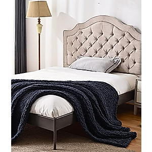 DIRUNEN Chunky Knit Luxury Throw Blanket Large Cable Knitted Premium Soft Cozy Chenille Bulky Blankets for Cuddling up in Bed, on The Couch or Sofa (Dark Gray-Silver Ribbon) 59"×79"