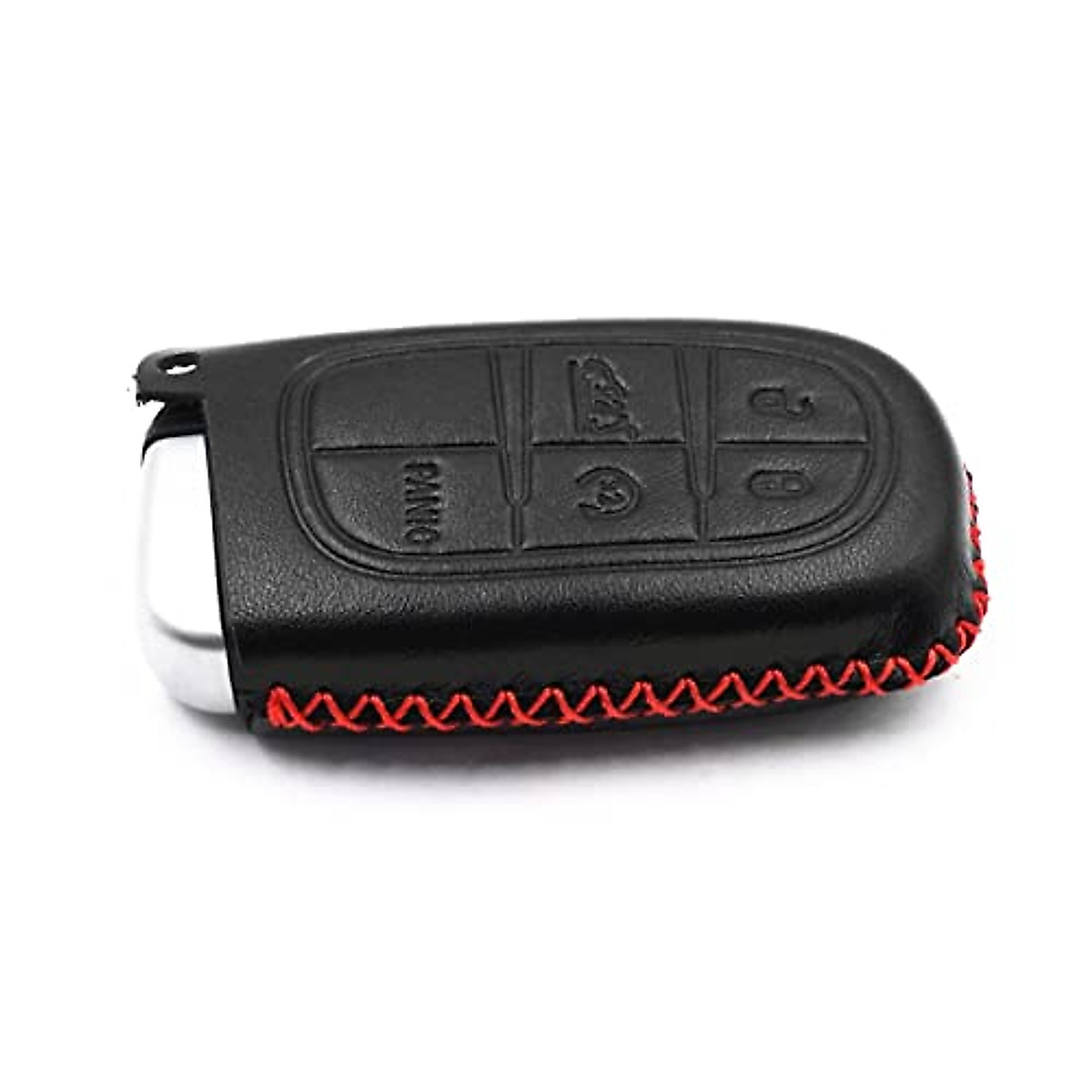 WFMJ Leather 5 Buttons Smart Key Fob Case Cover for Dodge Journey Durango Challenger Charger Jeep Grand Cherokee Chrysler 300 (Black)