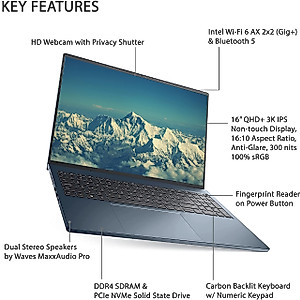 2022 Dell Inspiron 16 Plus 7610 Laptop, 16" 3K Non-Touch Display, Intel Core i7-11800H, 16GB RAM, 1TB SSD, FP Reader, Webcam, Backlit KB, HDMI, Bluetooth, WiFi 6, Win 11, Mist Blue