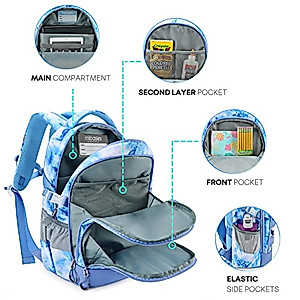 mibasies Girls Backpack for Kids, Elementary School Backpack for girls 17Inch(Marble Bule)