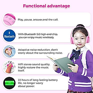 vinamass Kids Bluetooth Headphones, 22H Playtime, Bluetooth 5.0 & Built-in Mic, Noise Cancelling Headphones for Kids, Adjustable Headband, for School Home iPad Tablet Airplane