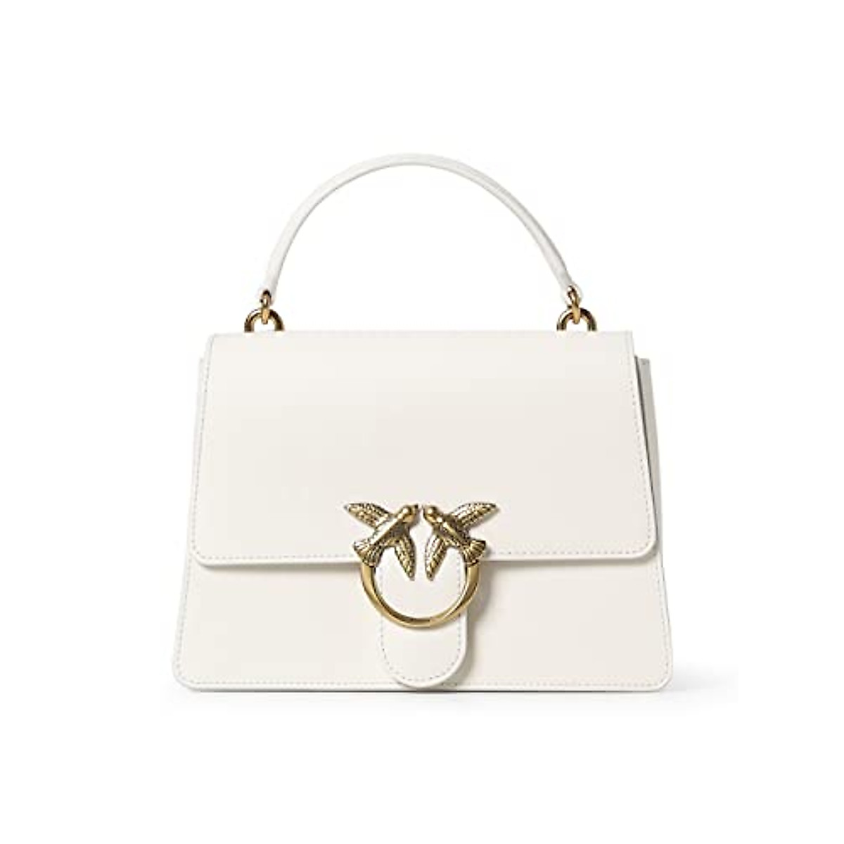 Pinko CROSSBODY BAG IN WHITE LEATHER WITH GOLD LOVEBIRDS LOGO BUCKLE AND CHAIN ​​SHOULDER STRAP 100066A0F1