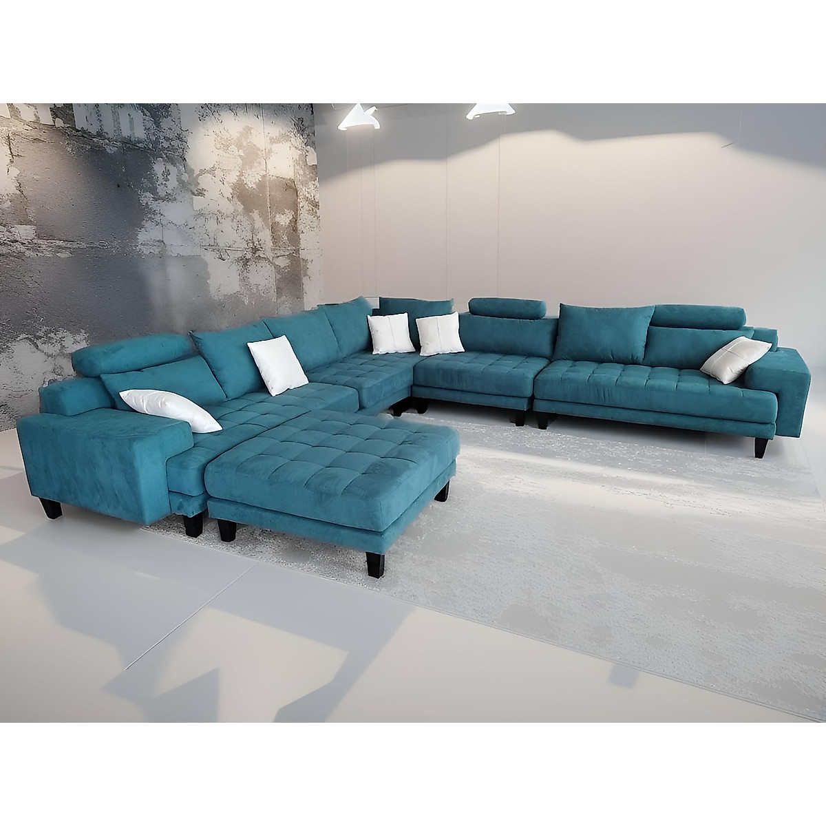 Stendmar L Shape U Shape Reversible Modern Microfiber Fabric Sectional Couch Sofa Set S150D (S150DTB-Teal Blue)