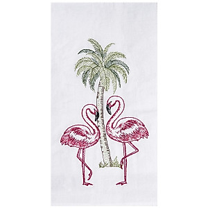 C&F 86171489 Embroidered Flamingo Palm Flour Sack Dishtowel