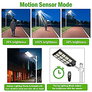 1000W Solar Street Lights Outdoor, Motion Sensor Led Solar Outdoor Lights with Remote Control & Arm Pole, 7000K 100000LM IP66 Waterproof Dusk to Dawn Solar LED Lights Lamp for Garden Yard