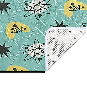 MUKJHOI Door Mat 24x16 Inch Sponge Velvet Surface Area Rug Non-Slip Kitchen Indoor Floor Runner Rugs for Home Decor Bedroom Living Dining RoomMid Century Modern Geometric Atom