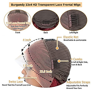 AOSUN 99j Burgundy Lace Front Wigs Human Hair Glueless Wine Red Colored Body Wave Wigs Pre Plucked with Baby Hair 180 Density 13x4 HD Transparent Frontal Wigs for Women