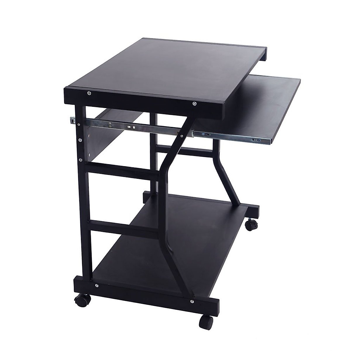 Black Computer Desk Cart Home Office Desk, Mobile Laptop Table Workstation Writing Desk Study Desk with Keyboard Tray, Printer Shelf on Wheels Rolling Desk with Wheels 70 x 50 x 75 cm (L x W x H)