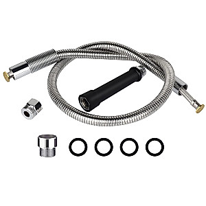 COOLWEST 44 Inch Pre-Rinse Hose Flexible Stainless Steel Hose with Heat Resistant Black Handle for Commercial Sink Faucet Dish Sprayer Hose Replacement Parts