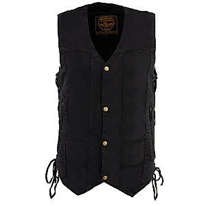 Milwaukee Leather DM1990 Men's Black 10 Pocket Side Lace Denim Vest - 4X-Large