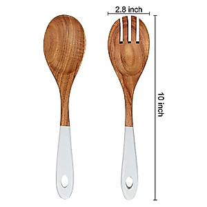 Best Salad Servers Wooden Salad Tongs 10 inch Long Salad Spoon and Fork Serving Utensils Mixing Spoon Wood Kitchen Serving Spoons Salad Fork