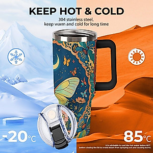 FZQVSGW Butterfly Flower Tapestry 40 Oz Tumbler with Handle And Straw Stainless Steel Vacuum Insulated Tumblers Reusable Keep Drinks Cold Coffee Cup Holder Friendly Gifts for Women Men Car Gym Travel