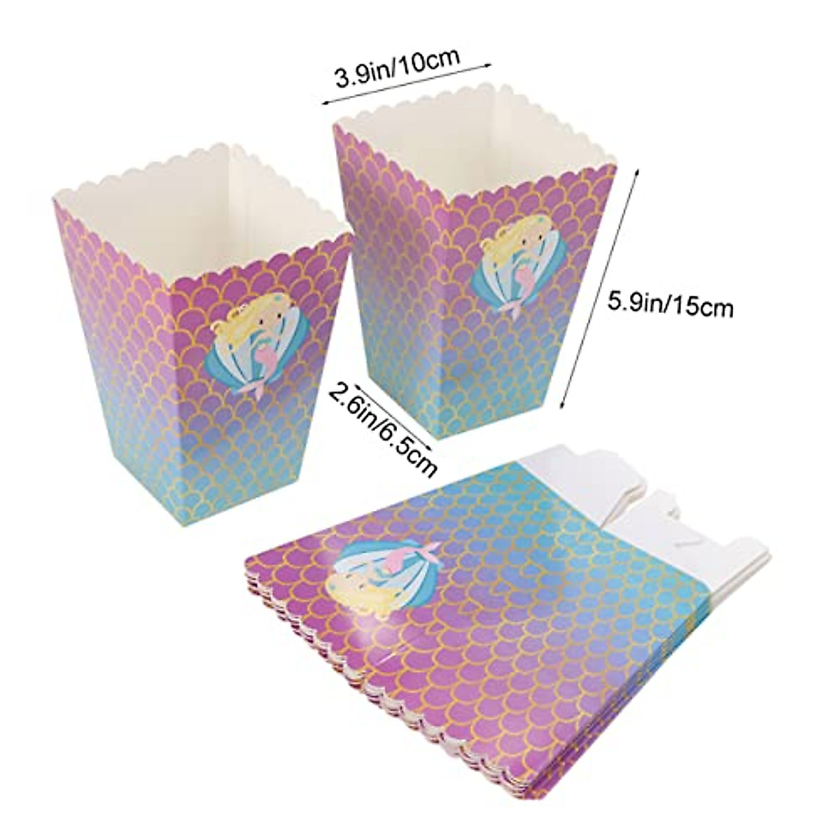 Popcorn Carton 24 Pcs Popcorn Boxes Party Candy Cartons Scalloped Favor Box Gift Box Mermaid Popcorn Box Mermaid Popcorn Boxes Cardboard Popcorn