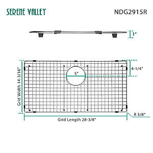 Serene Valley Sink Bottom Grid 28-3/8" x 14-3/16", Rear Drain with Corner Radius 3/8", Sink Protector NDG2915R