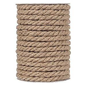 Tenn Well 10mm Jute Rope, 50 Feet 3/8 inch Natural Heavy Duty Twine Rope Decorative Jute Cord for Crafting, Cat Scratch Post, Gardening, Bundling, DIY Projects