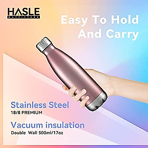 HASLE OUTFITTERS 17oz Stainless Steel Water Bottles, Vacuum Insulated Water Bottles Double Walled Reusable Metal Sports Water Bottles Keep Drinks Hot and Cold, RoseGold, 1Pack