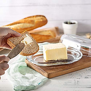 Large Glass Butter Dish with Lid, 2-Piece Classic Vintage Design Large Butter Saver, Covers and Holds a Standard Stick of Butter Dimensions, Dishwasher Safe