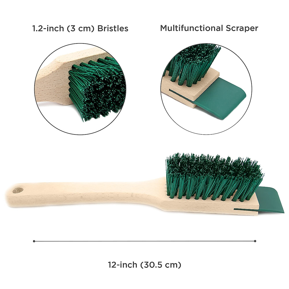 Scrubbing Brush Heavy Duty, Stiff Bristle Brush with Scraper - Wooden Scrub Brush, Bristle Brush for Cleaning, Lawn Mower Deck Scraper, Mower Cleaning Tool, Universal Outdoor Scrub Brush with Handle