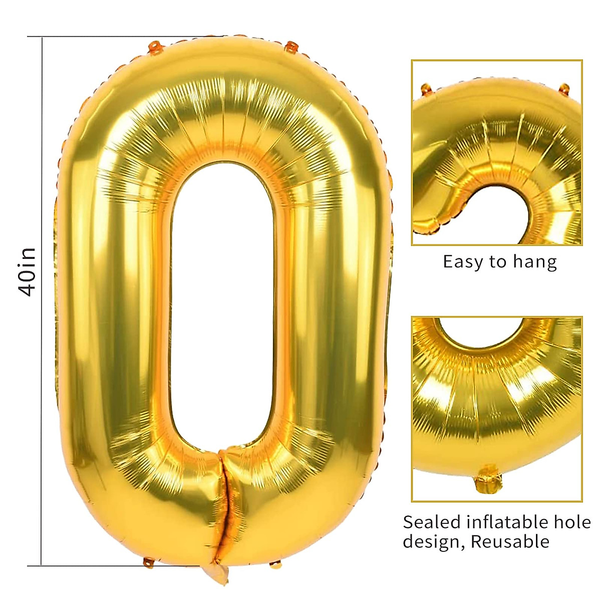 Smlpuame 40 inch Number Balloon 0-9 Gold Large Number 3 Balloons,Digital Balloons for Birthday Party Celebration Decorations Supplies, Helium Foil Number Balloons for Wedding Anniversary