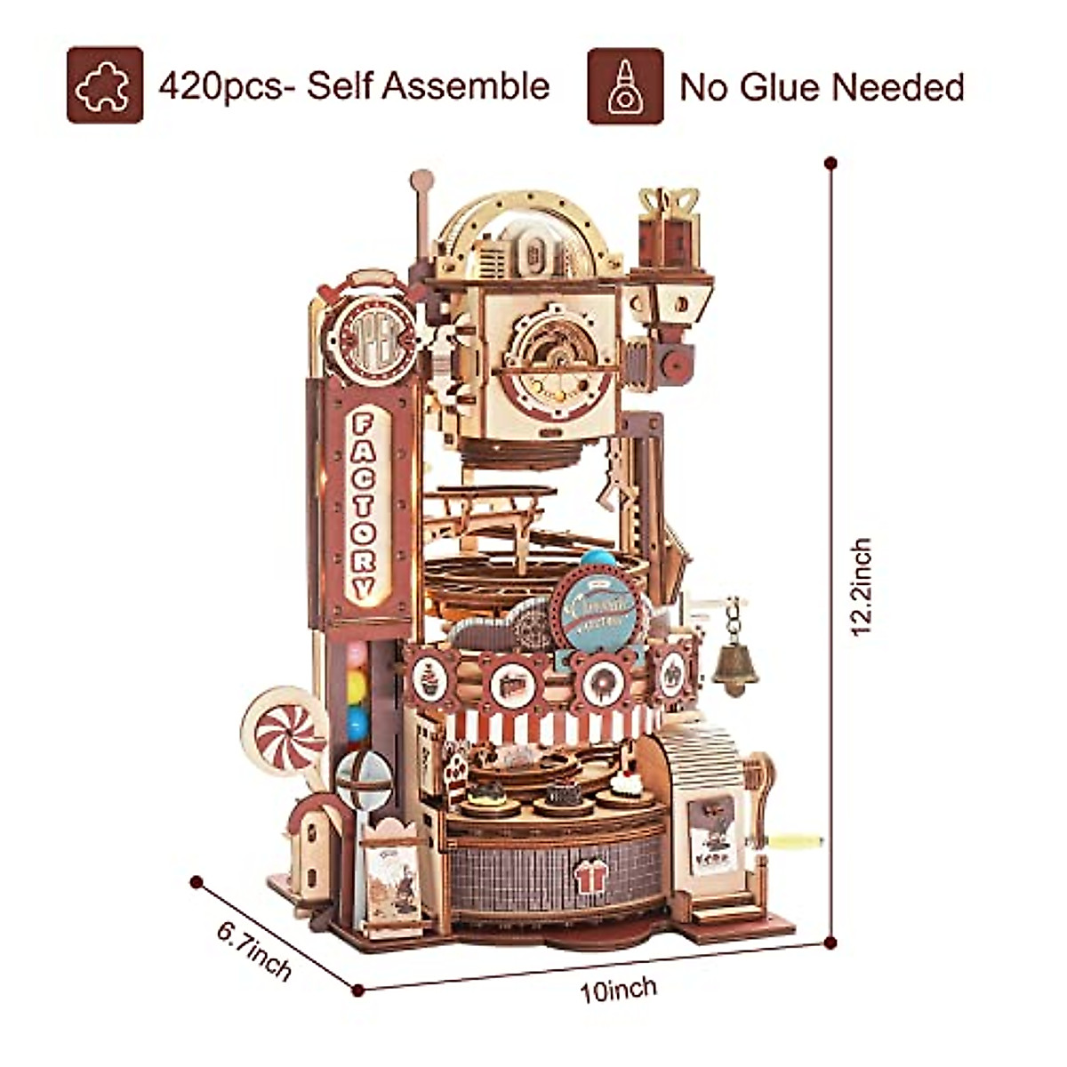 Rowood 3D Puzzles for Adults, Marble Run Wooden Model Kits for Adults, DIY STEM Mechanical Building Set, Birthday for Teens Boys Age 14+ - Chocolate Factory