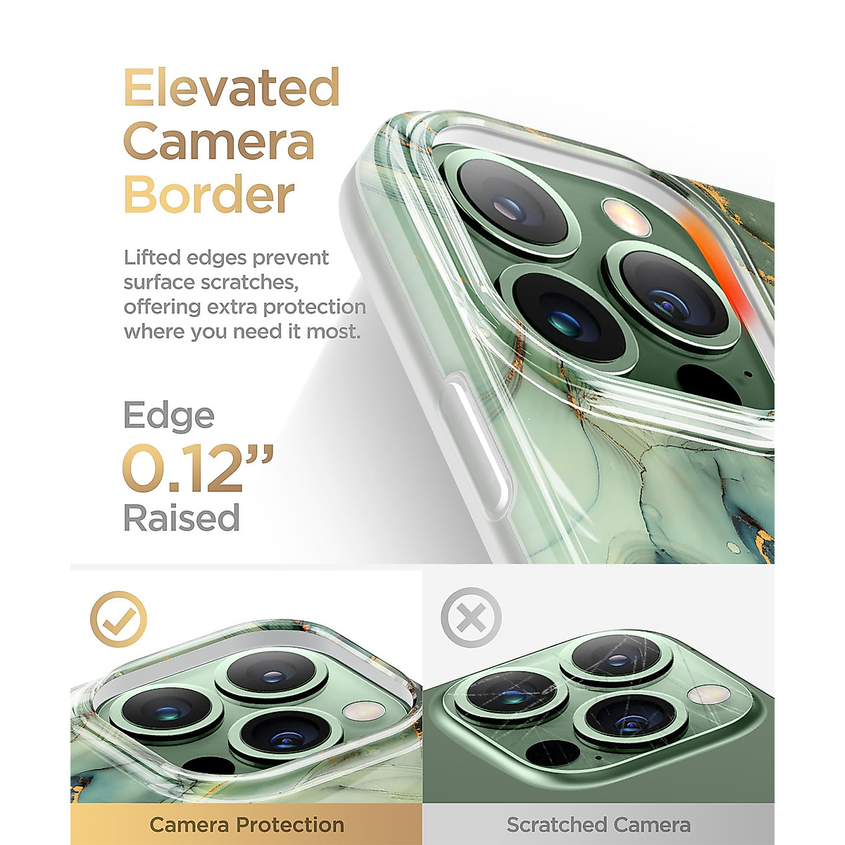 GVIEWIN for iPhone 13 Pro Case 6.1 Inch, [10FT Military Grade Drop Protection] Marble Phone Case Slim Glossy Soft TPU Shockproof Protective Cover for Women Men Phone Covers(Desert Dream/Green)