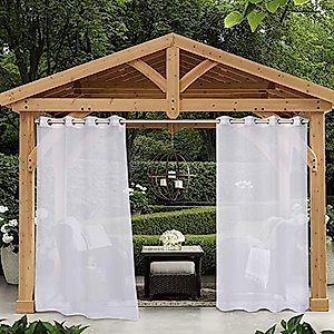 LUSHLEAF Indoor/Outdoor Sheer Curtains for Patio Waterproof, White, 52 x 84 Inches Long - Outdoor Privacy Voile Drapes, Grommet Semi-Sheer Curtains for Pergola, Porch, Gazebo, 2 Panels