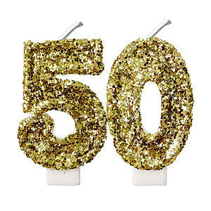 2.8" Gold Glitter Number Candles-Many Colors 50th Birthday Gifts Birthday Decorations Birthday Candles Numbers Happy Birthday Candles for Cake 2 Candle for Women for Men (Gold)