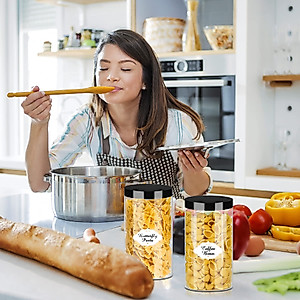 PeacePeo Plastic Jars with Lids, 16Pcs 32OZ Large Plastic Storage Jars with Black Leakproof Lids Cylinder Plastic Jars Container Reusable Clear Empty Jars for Home and Kitchen Organizing