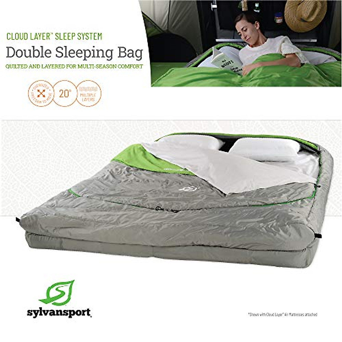 SylvanSport Cloud Layer Sleeping Bag for Adults - Adjustable Layers for 3-4 Season use - Integrated Cotton Sheet