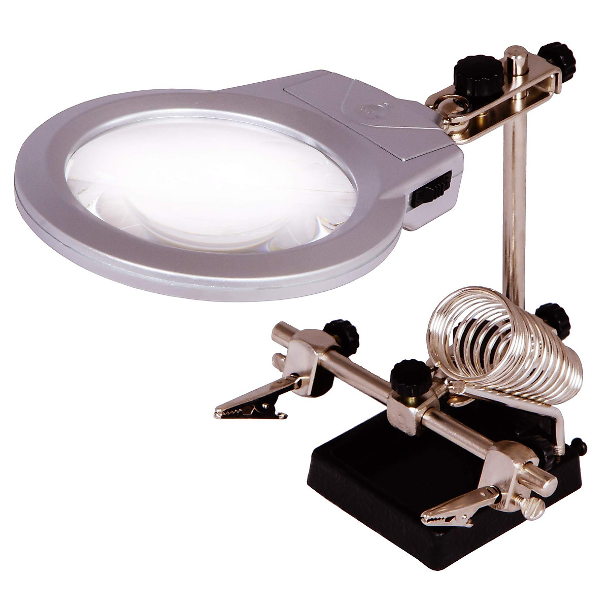 Levenhuk Zeno Refit ZF21 2X / 6X Magnifier with Third Helping Hand, LED Light, Alligator Clips, Soldering Iron Holder and Accessory Tray