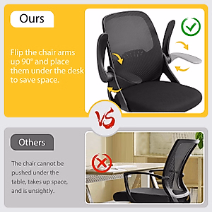 PrimeZone Mid-Back Ergonomic Office Chair - Comfortable Mesh Computer Chair with Wheels Comfy Swivel Task Chair with Flip-up Arms & Lumbar Support for Home Office Desk Chair, 300 lbs Capacity, Black