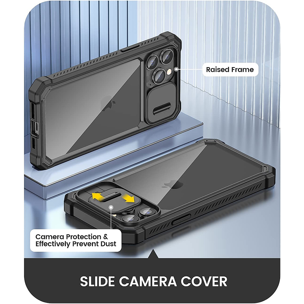 Caka for iPhone 13 Pro Max Phone Case, iPhone 12 Pro Max Case with Slide Camera Cover & Built-in Screen Protector Heavy Duty Shockproof Phone Case Cover for iPhone 13 Pro Max 12 Pro Max 6.7, Black