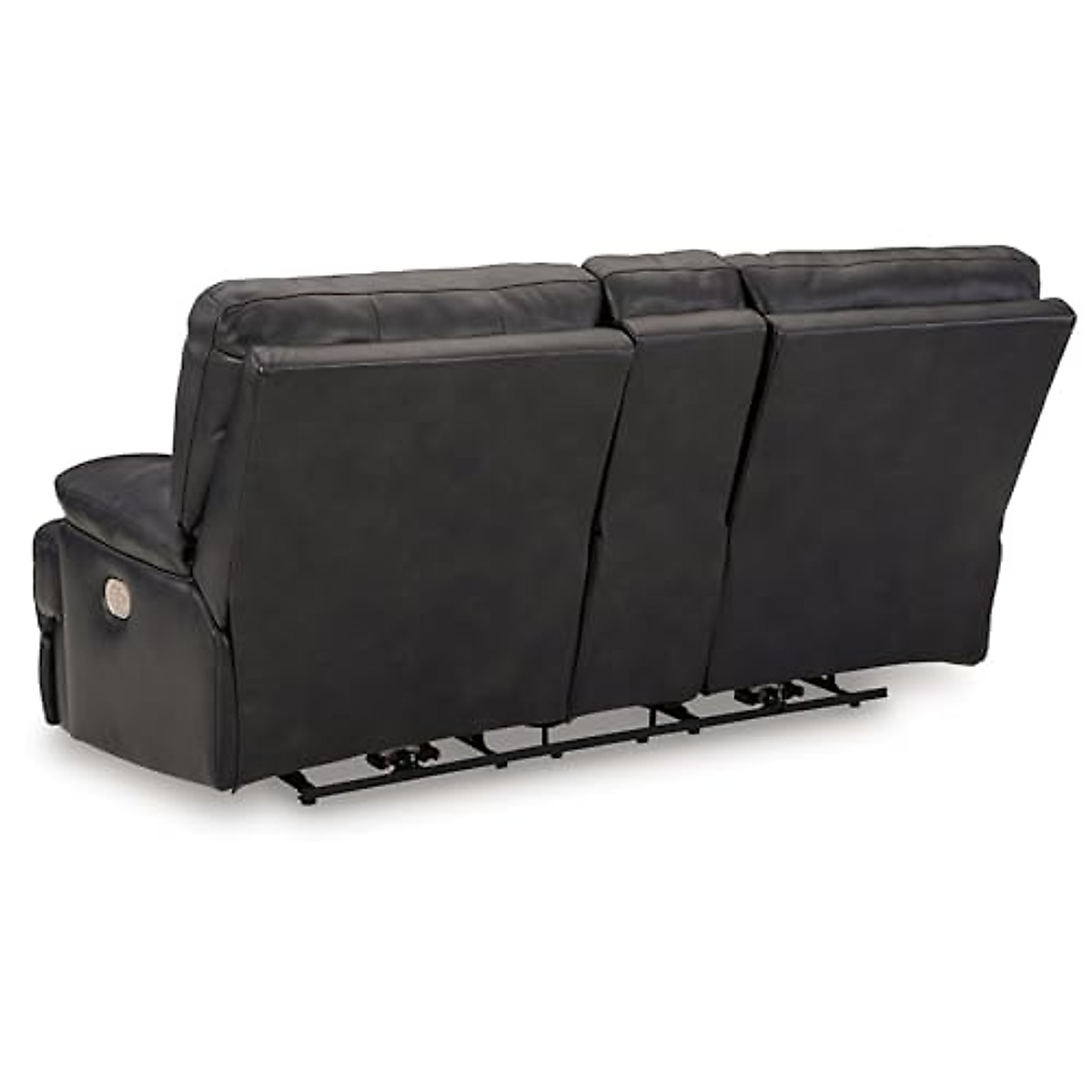 Signature Design by Ashley Mountainous Modern Leather Match Wall Hugger Power Reclining Loveseat with Adjustable Headrest, USB Ports, Storage and Cup Holders, Black