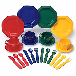 Learning Resources Play Dishes, Colorful Kitchen Toy Plate Set, 24 Piece Set, Ages 3+