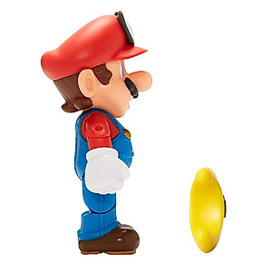 Super Mario Nintendo Collectible Mario Wearing Cappy 4" Poseable Articulated Action Figure with Yellow Power Moon Accessory, Perfect for Kids & Collectors Alike! for Ages 3+ (401344)