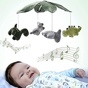 The Peanutshell Dinosaur Crib Mobile for Baby Boys or Girls | Digital Music Box with 12 lullabies | Green Camo & Dino