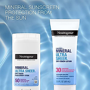 Neutrogena Mineral UltraSheer Dry-Touch SPF 30 Sunscreen Lotion, Water-Resistant Broad-Spectrum UVA/UVB Protection, Skin Nourishing, Lightweight With Vitamin E, Oxybenzone-Free, 3.0 fl. oz