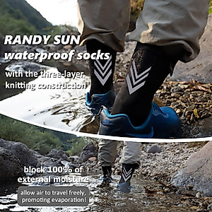 RANDY SUN Waterproof Breathable Merino Wool Lined Socks, Unisex All Climate Outdoor Sport Cushioned Socks for Hiking Trekking Camping Black XS 1 Pair
